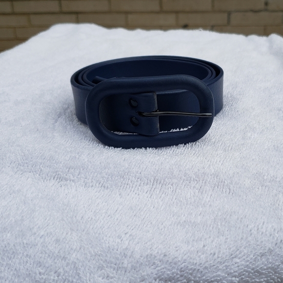 Accessories | Vintage Navy Blue Leather Belt With Buckle | Poshmark